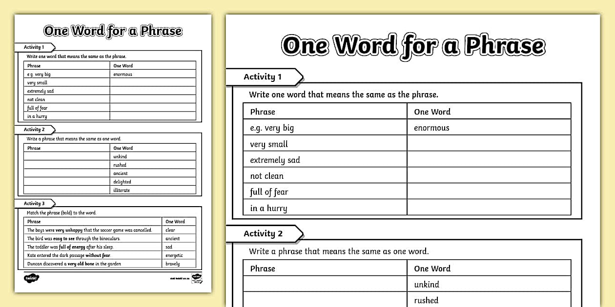 Gr 4: One Word for a Phrase: Activity Sheet (teacher made)