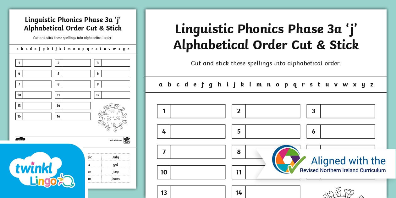 Linguistic Phonics Phase 3a 'j' Alphabetical Order