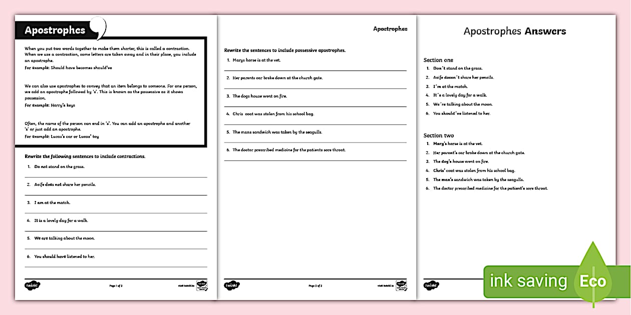 Apostrophe Worksheet (teacher made) - Twinkl