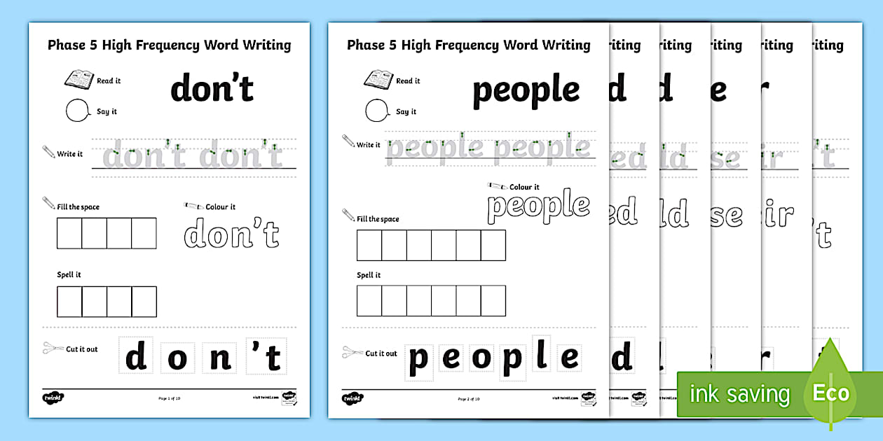 QLD Australia Phase 5 High Frequency Word Writing Worksheets