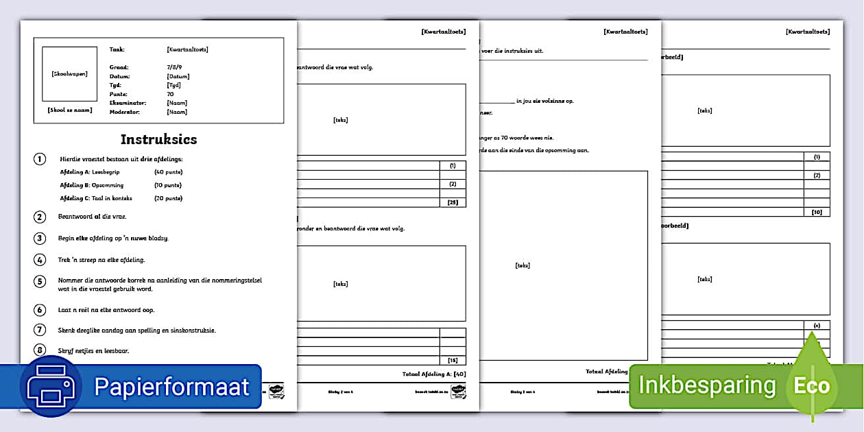 Graad 8 Afrikaans Huistaal PDF Toets Formaat - Seniorfase