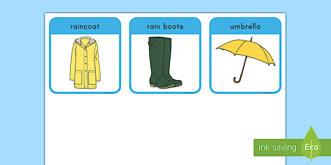 Rainy Weather Clothes Picture Cards (teacher made) - Twinkl
