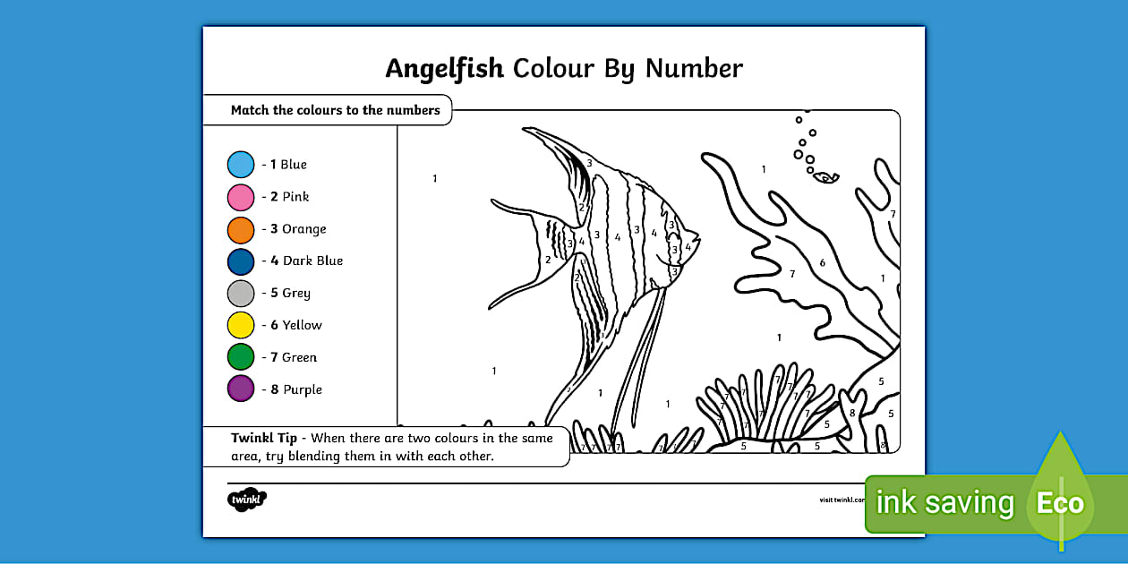 Angelfish Colour-by-Number Page | Twinkl | Fish | KS1