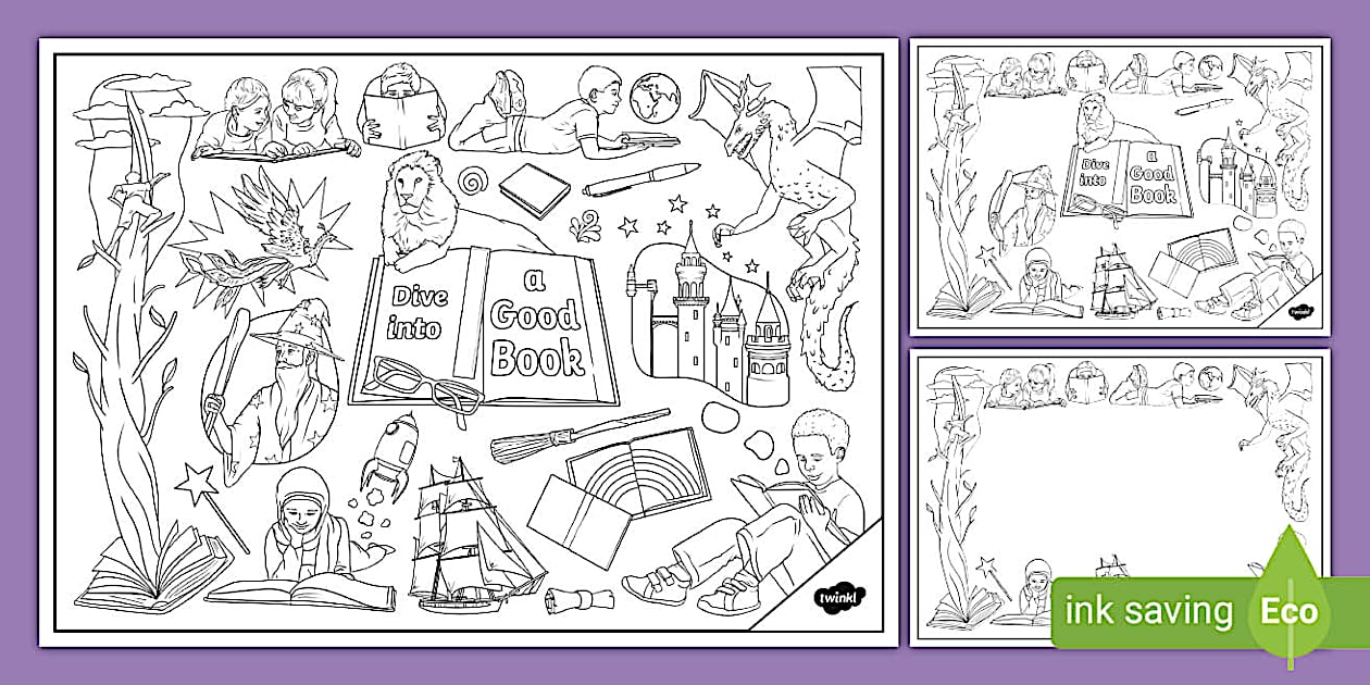 Dive into a Good Book Doodle Colouring Pages (teacher made)