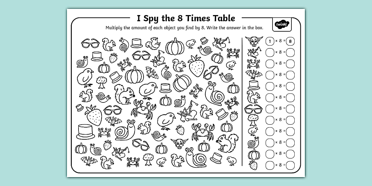 I Spy the 8 Times Tables Activity Sheet - Twinkl