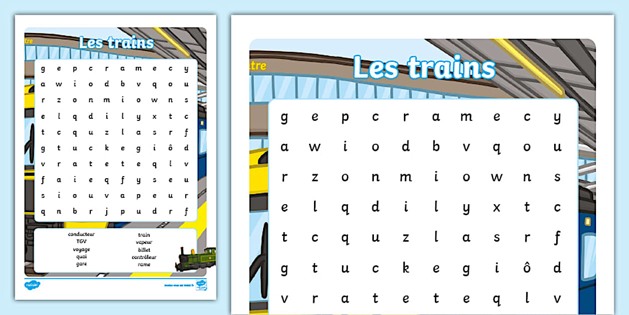 Mots mêlés : Les trains - Twinkl Technologie