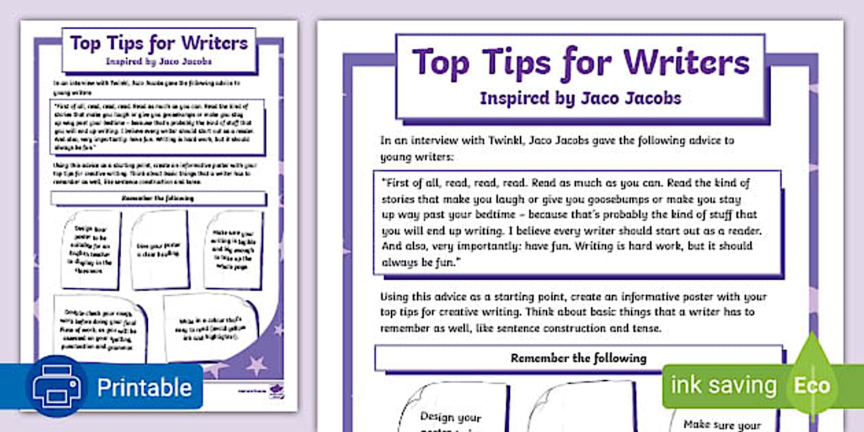 FREE! - Creative Writing Poster Activity | Inspired by Jaco Jacobs