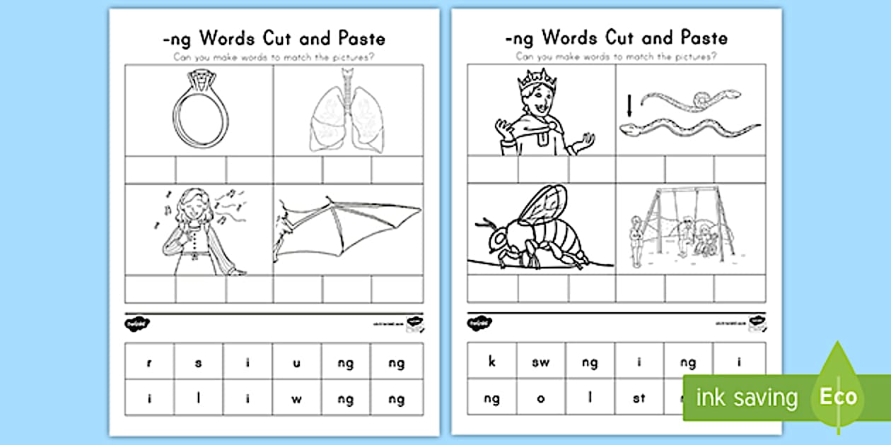 -ng Digraphs Cut and Paste Worksheet (Teacher-Made) - Twinkl