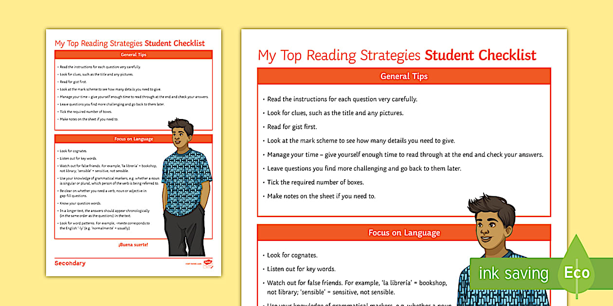Black and White My Spanish Reading Strategies Top Tips