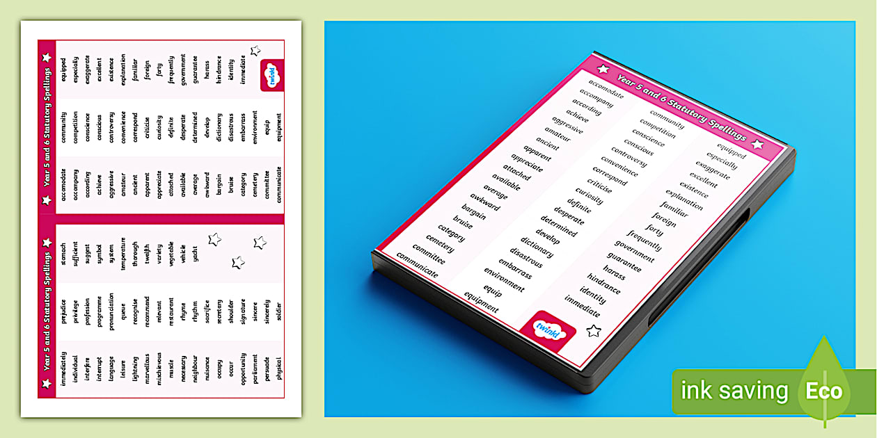 Year 5 and Year 6 Statutory Spellings DVD Case Desk Display