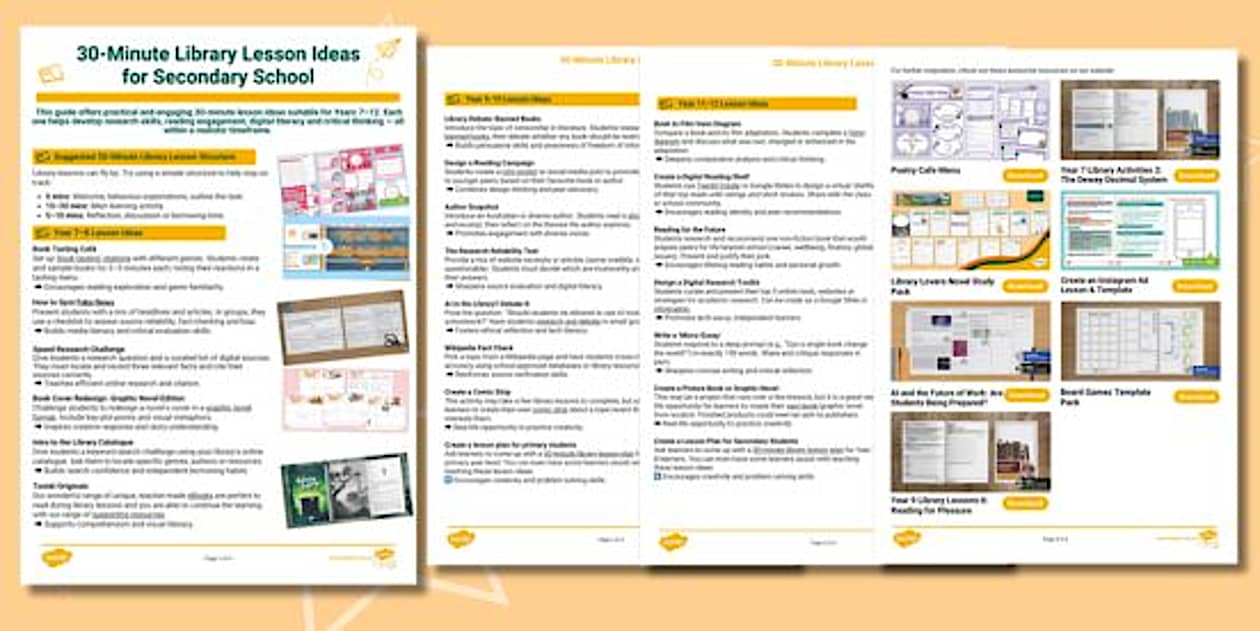 Free - 30-Minute Library Lesson Ideas for Secondary School