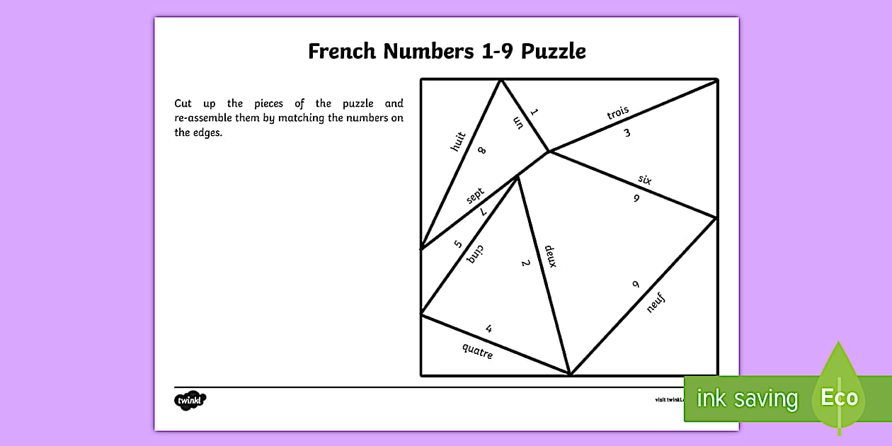 French Number Puzzle | French Numbers Activity | 1-9