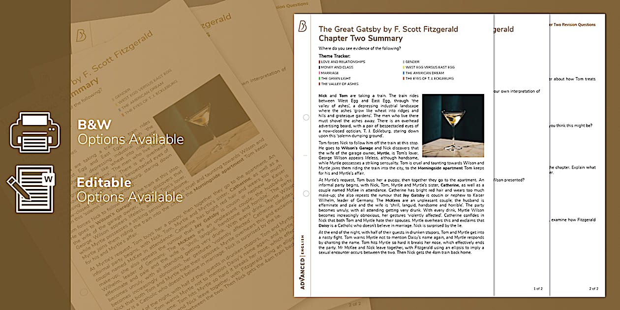 The Great Gatsby Revision: Chapter Two Summary - Twinkl