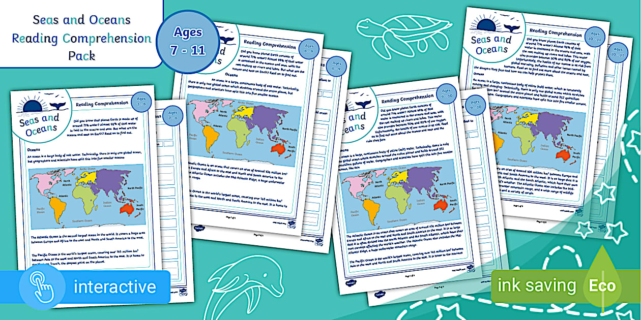Seas and Oceans Reading Comprehension Pack (Ages 7 - 11)