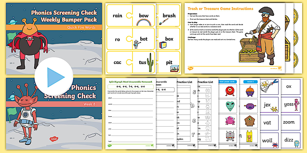 Phonics Screening Survival: Weekly Bumper Pack 8 - Twinkl