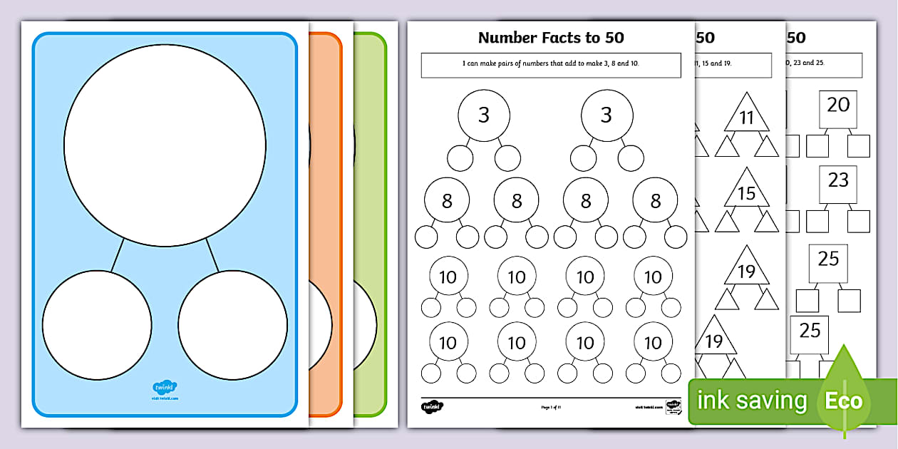 Number Facts to 50 Part-Whole Activity and Worksheet Pack