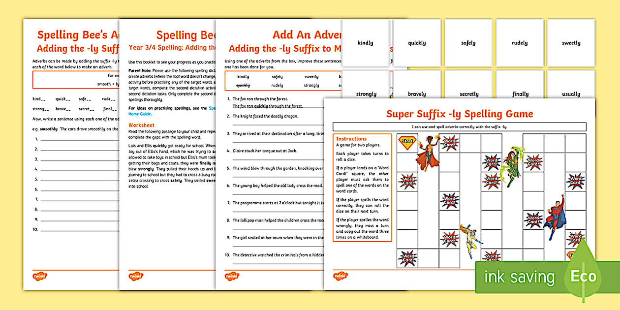 Spelling Activity Booklet Adding -ly Suffix to Make Adverbs Ages 7-9