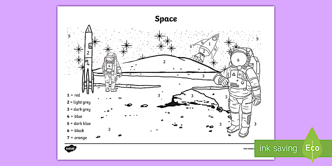 Colour by numbers space | Worksheet | Easy to print - Twinkl