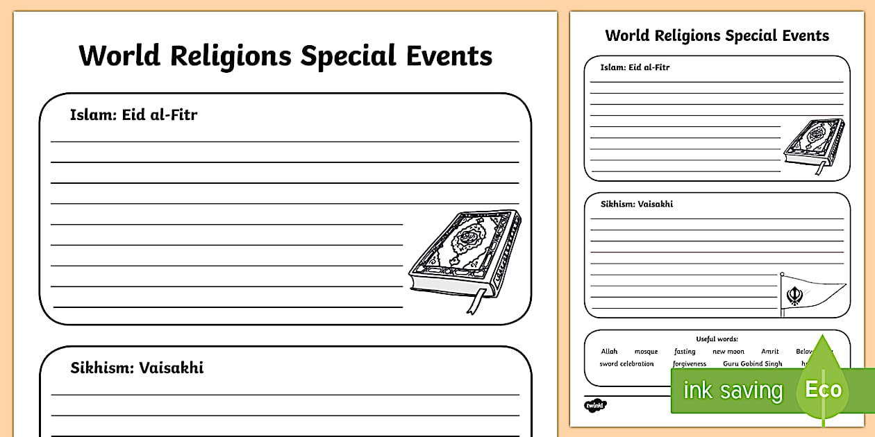 Sikh and Muslim Celebrations Worksheet / Worksheet - Twinkl
