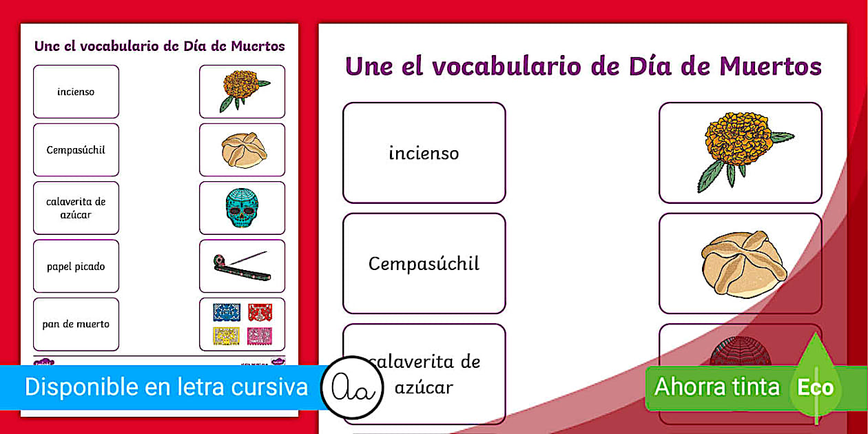 Hoja de actividad: Vocabulario de día de muertos- Guía de trabajo