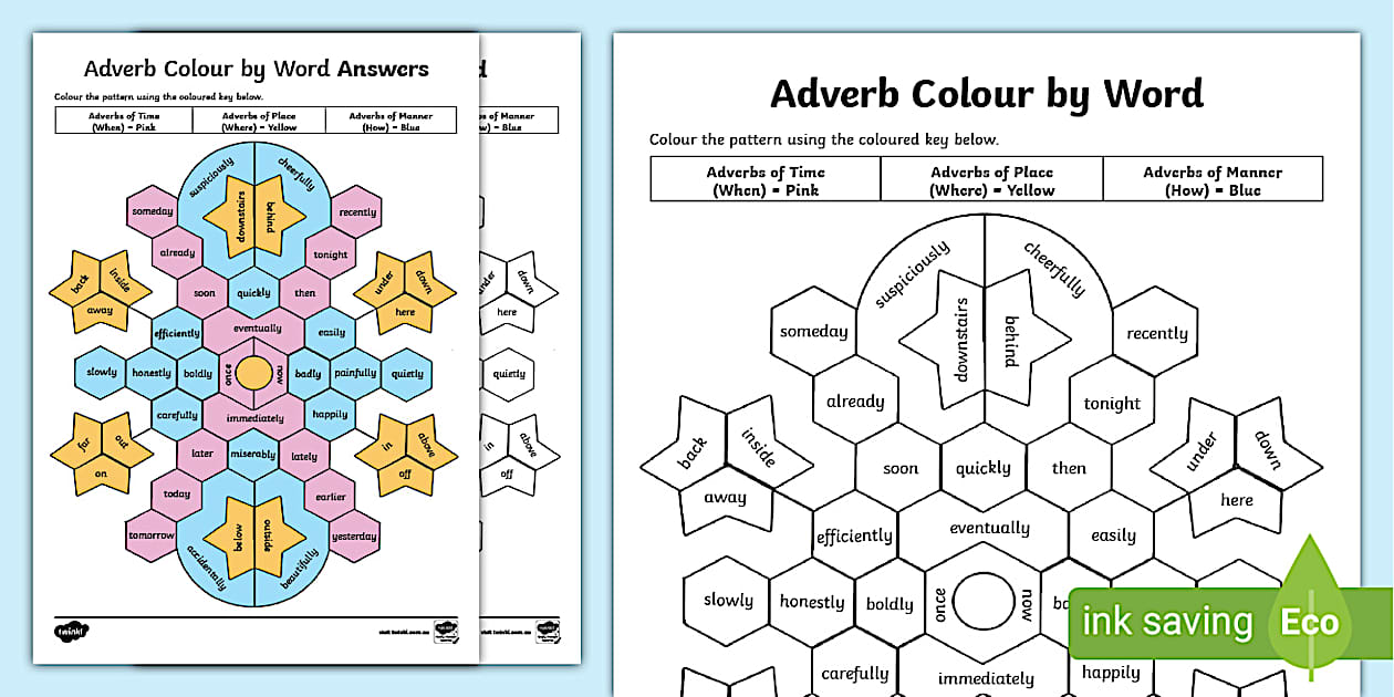 Adverb Colour by Word 3 - 6 (Teacher-Made) - Twinkl