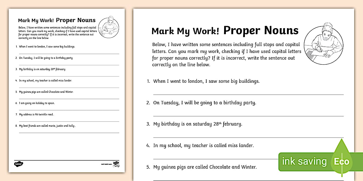 Mark My Work! Proper Nouns (teacher made) - Twinkl