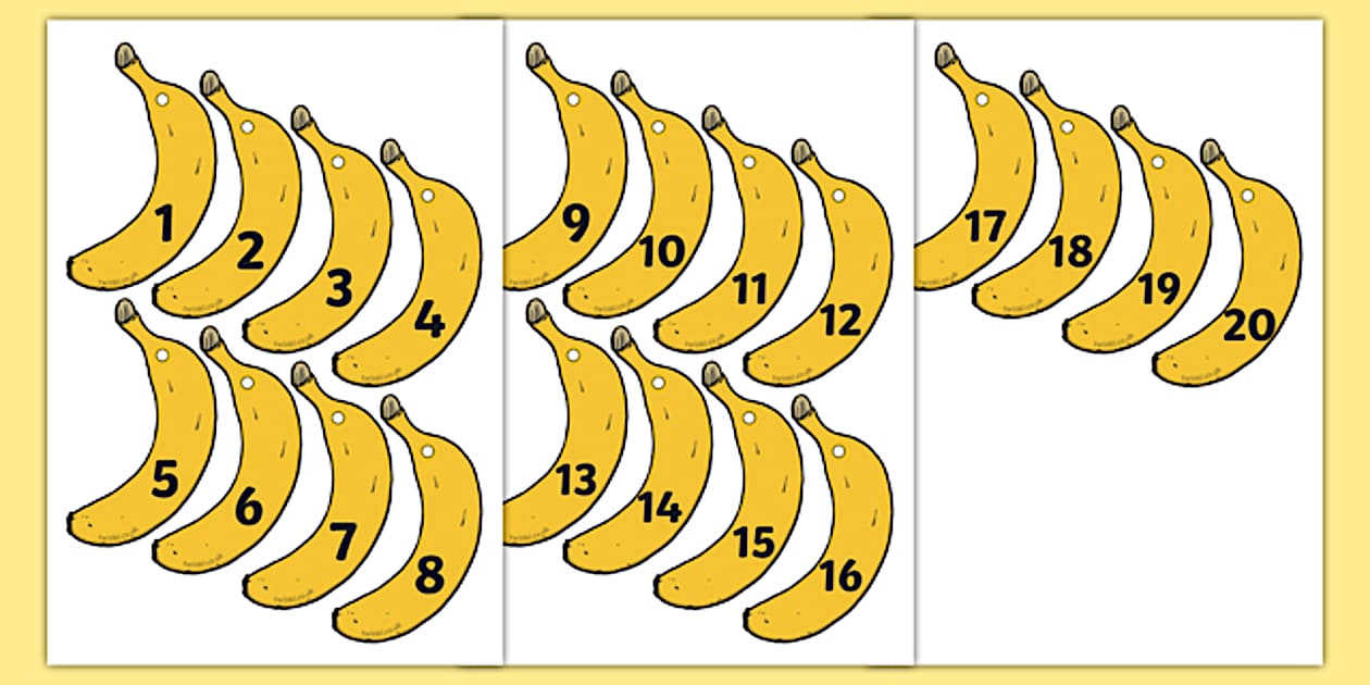 Black and White Banana-Themed Number Fan 1-20 - Twinkl