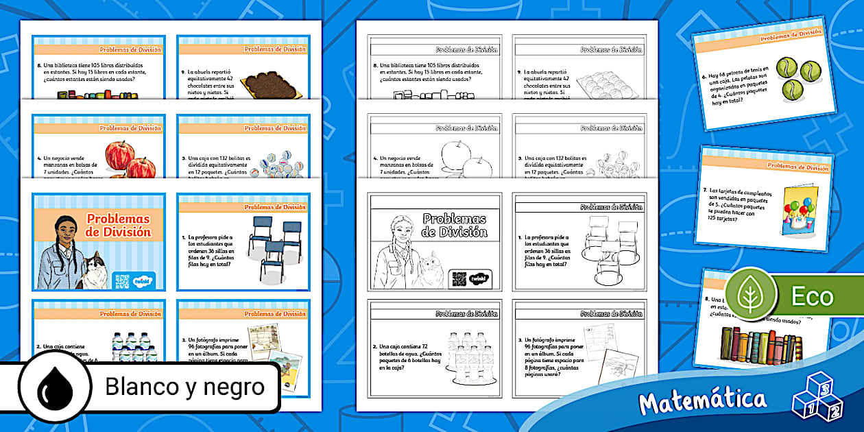 Tarjetas Problemas División - Twinkl