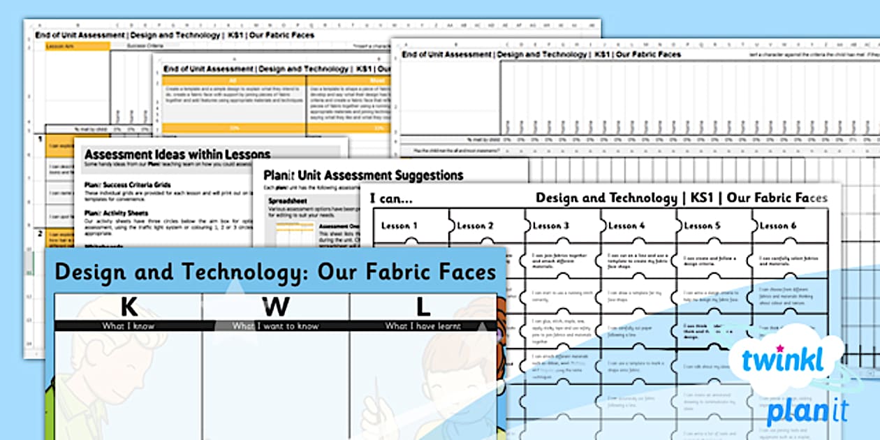 D&T: Our Fabric Faces KS1 Unit Assessment Pack - Twinkl
