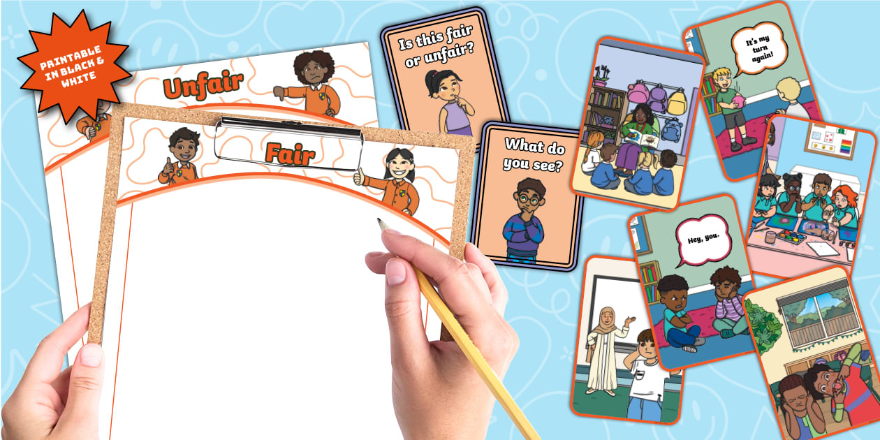 Fair and unfair situations sorting activity with pictures and Teacher ...