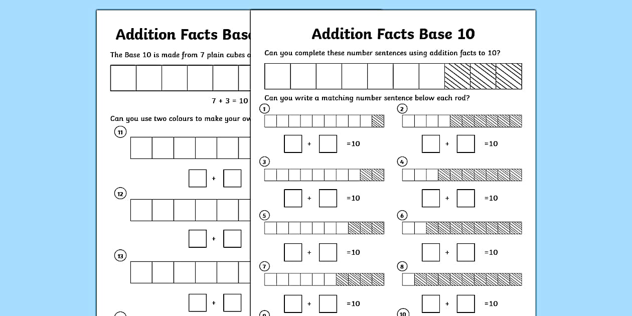 Addition Worksheets For Kindergarten | Base Ten Blocks