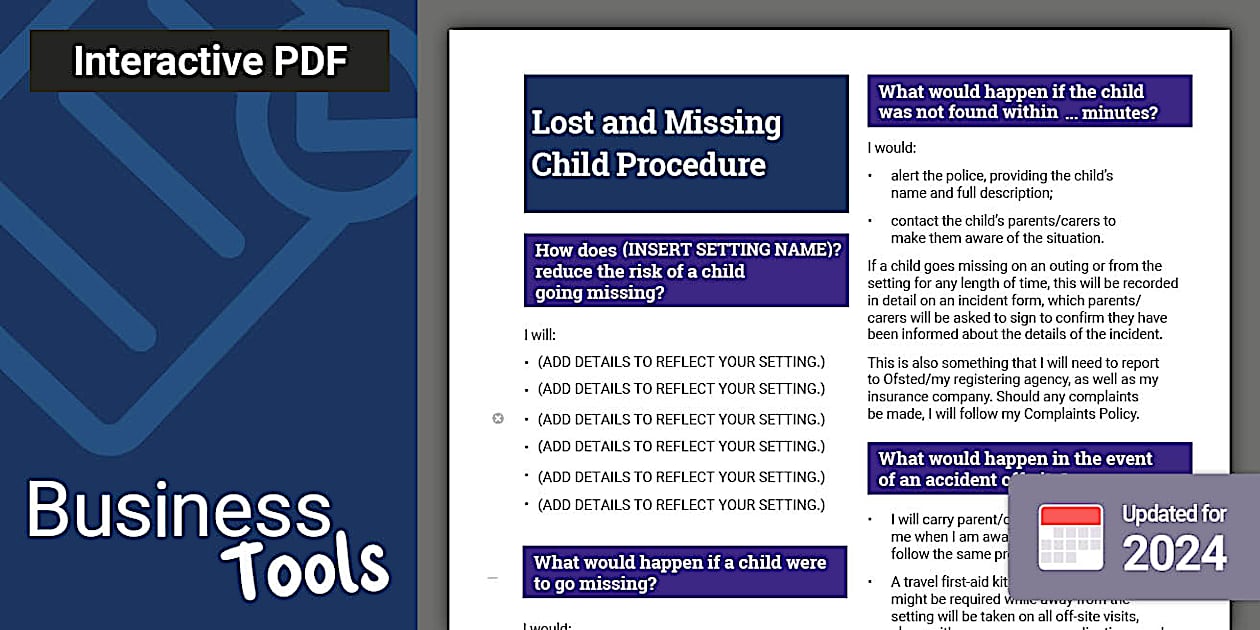 Lost and Missing Child Procedure for Childminders - Twinkl
