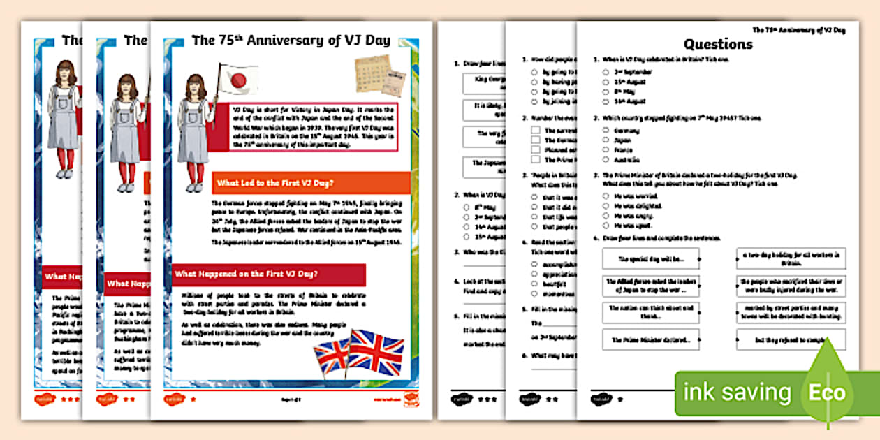 LKS2 The 75th Anniversary of VJ Day Differentiated Reading Comprehension