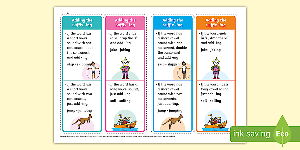 Adding -ing Rules Bookmark (Teacher-Made) - Twinkl