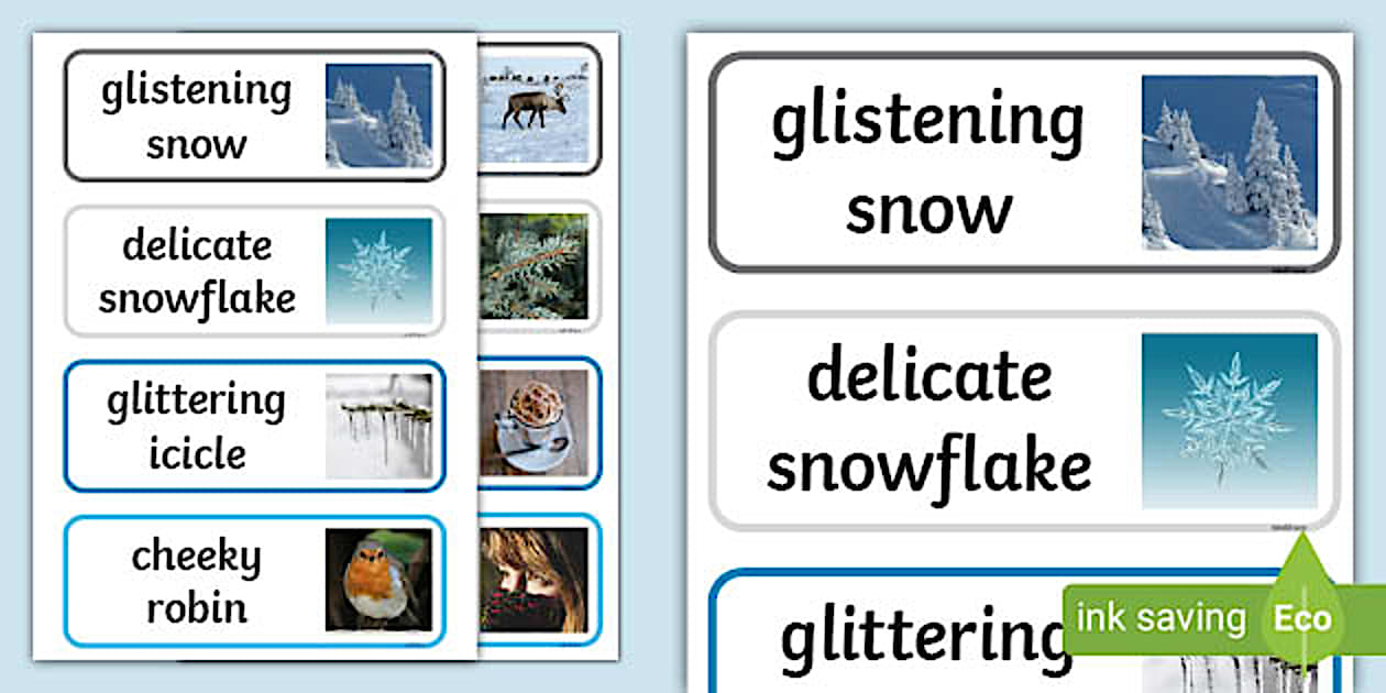 Cursive Winter Adjectives Word Cards (teacher made) - Twinkl