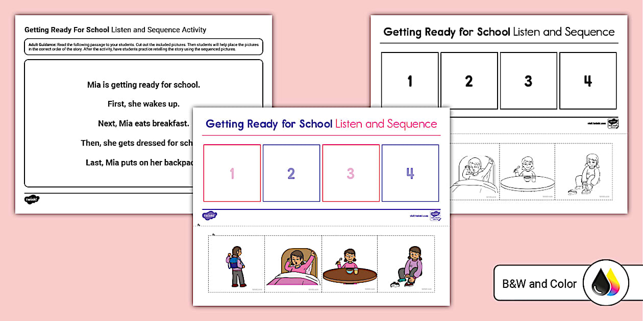Getting Ready for School Listen and Sequence Worksheet