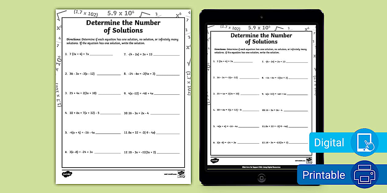 Eighth Grade Determine the Number of Solutions Practice Eighth Grade Determine the Number of Solutions Practice