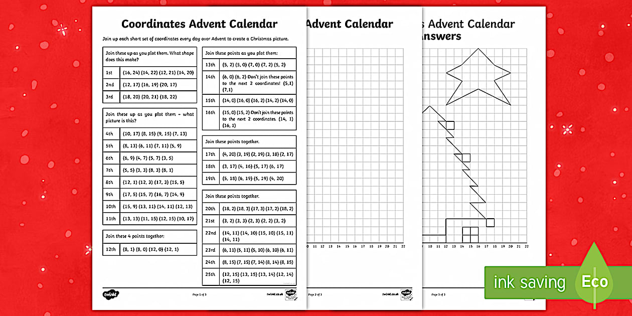 LKS2 Advent Calendar Coordinates Worksheet / Worksheet
