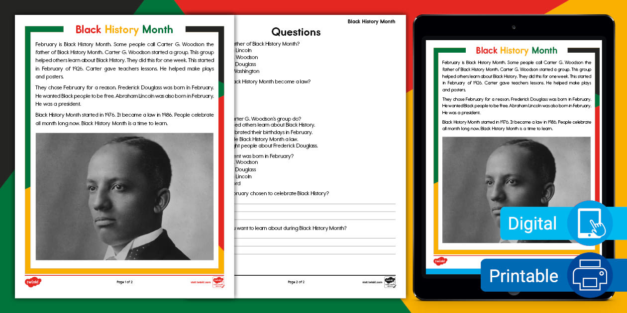 First Grade Black History Month Reading Comprehension Activity