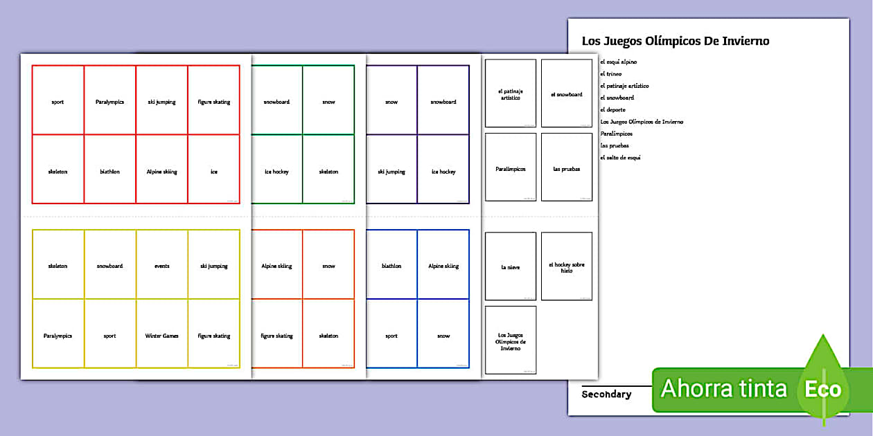 Winter Olympics Lower Ability Bingo Spanish - Twinkl