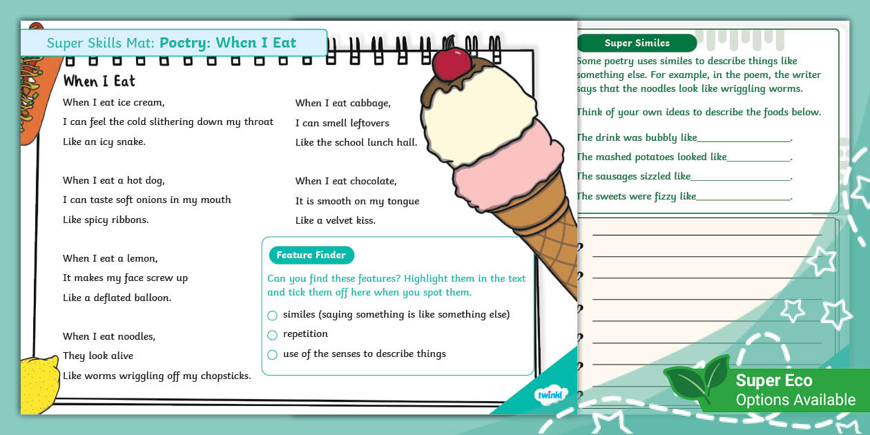 Food-Themed Poetry Activity | Super Skills Mat: When I Eat