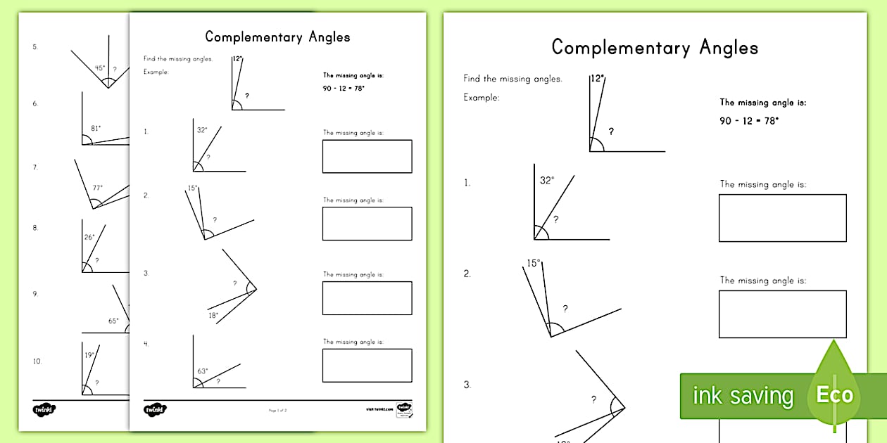 Complementary Angles Worksheet - Twinkl