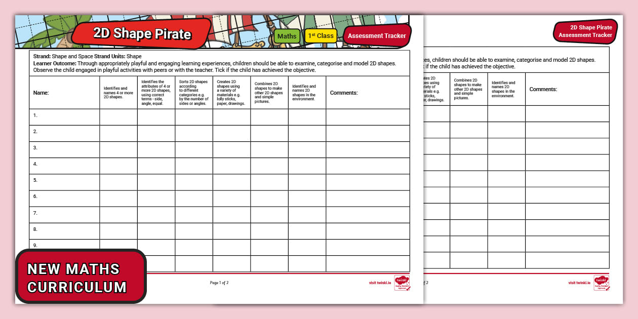 2D Shapes Pirates Assessment Tracker (teacher made) - Twinkl