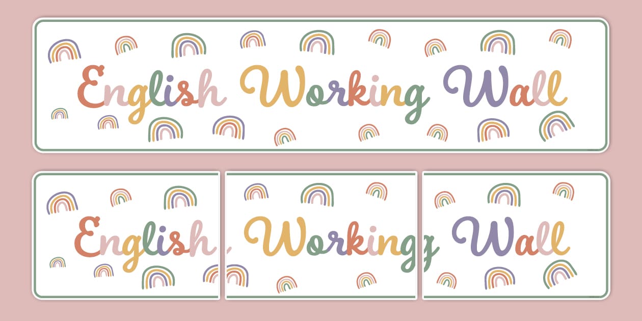 Muted Rainbow Themed English Working Wall Display Banner