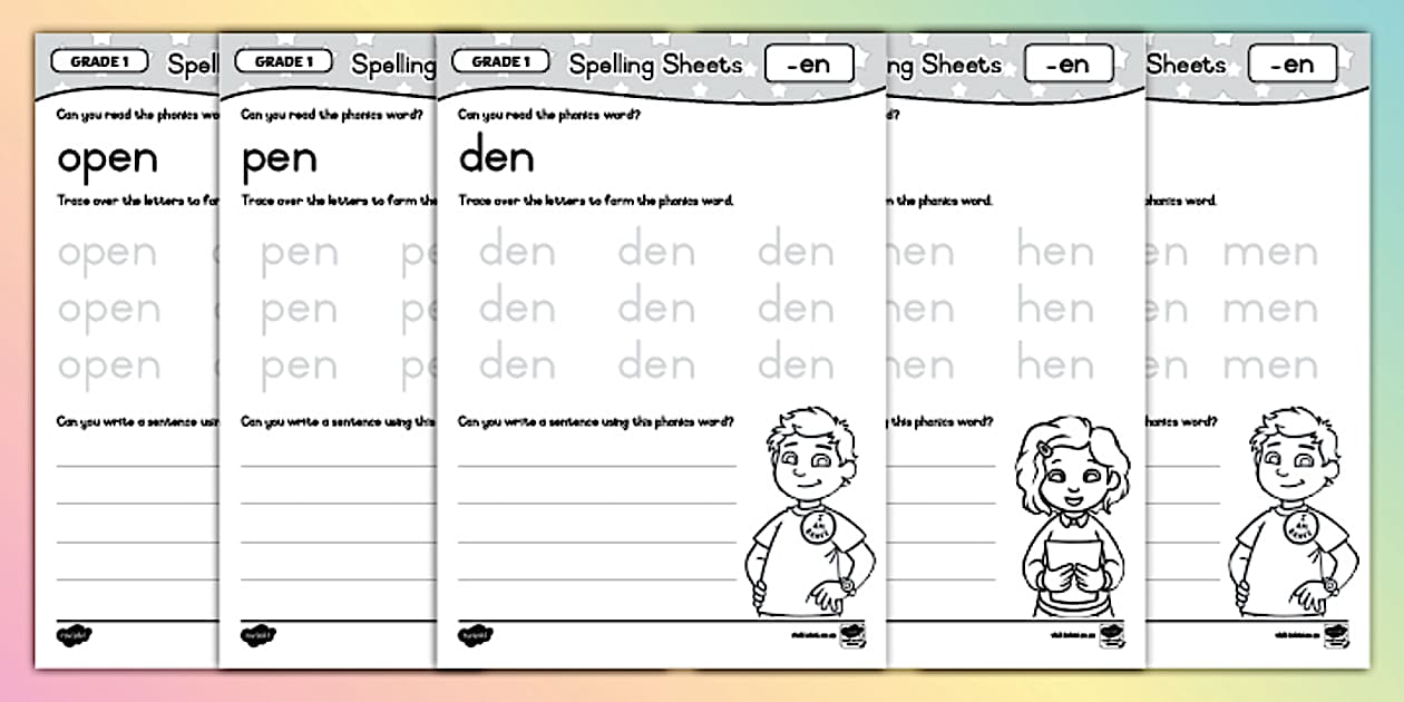 Grade 1 -en Spelling Sheets (l'enseignant a fait) - Twinkl