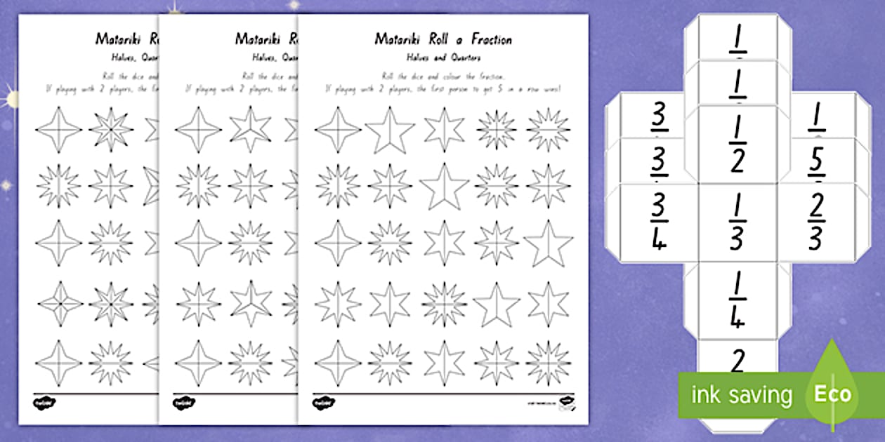 Matariki Roll a Fraction Worksheet (teacher made) - Twinkl