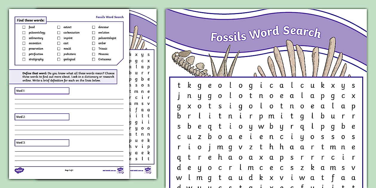 Fossils Word Search (teacher made) - Twinkl