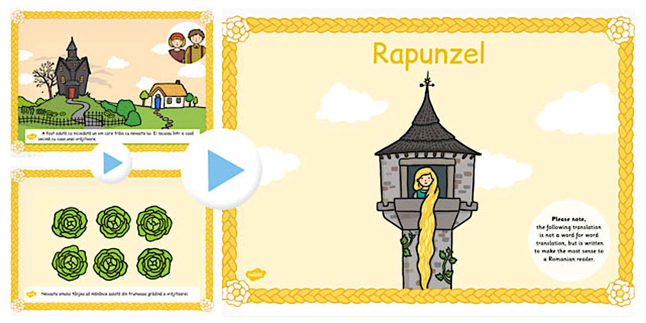 Povestea lui Rapunzel, Powerpoint,lectura, rezumat cu imagini, Romanian