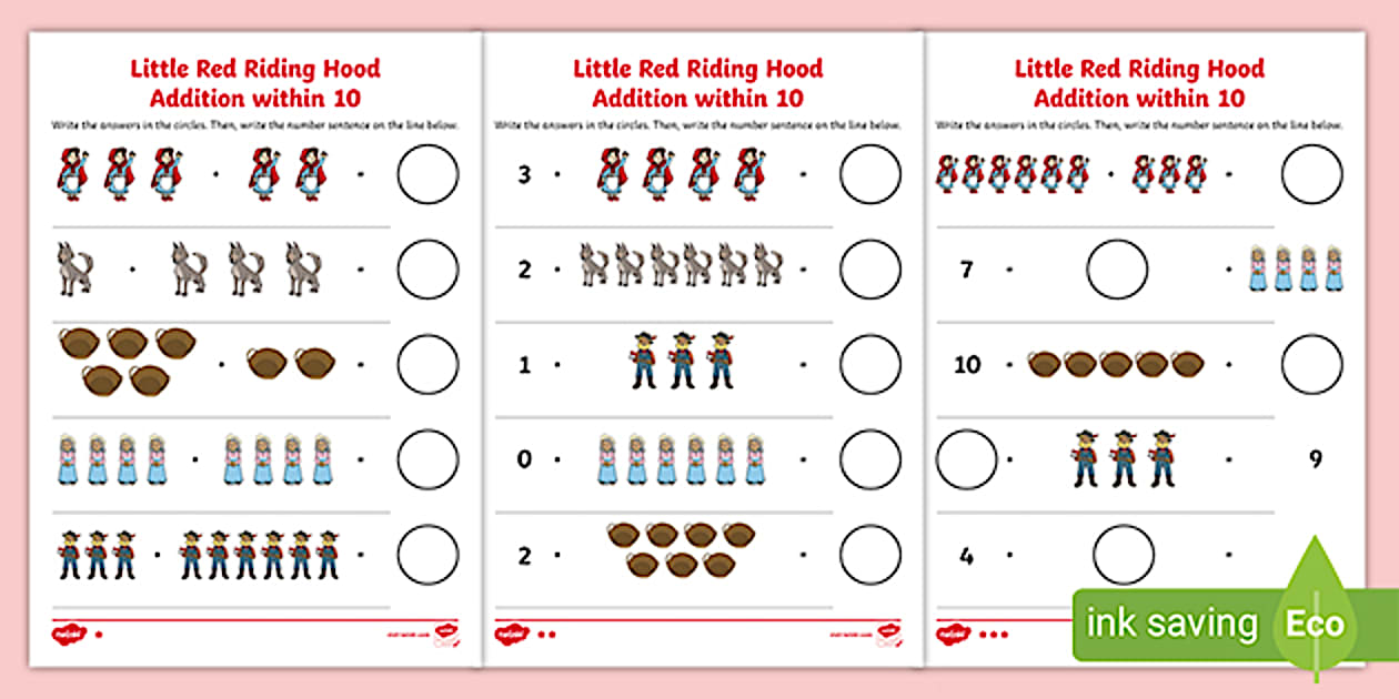 Editable Little Red Riding Hood Addition Sheets - Twinkl