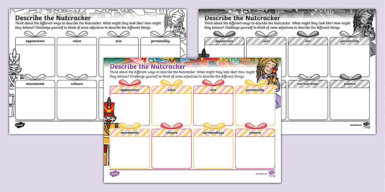 Nutcracker Adjectives Worksheet - Twinkl